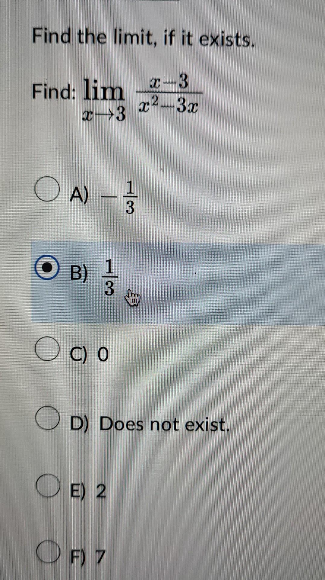 Solved Find the limit, if it exists. Find: limx→3x2−3xx−3 A) | Chegg.com