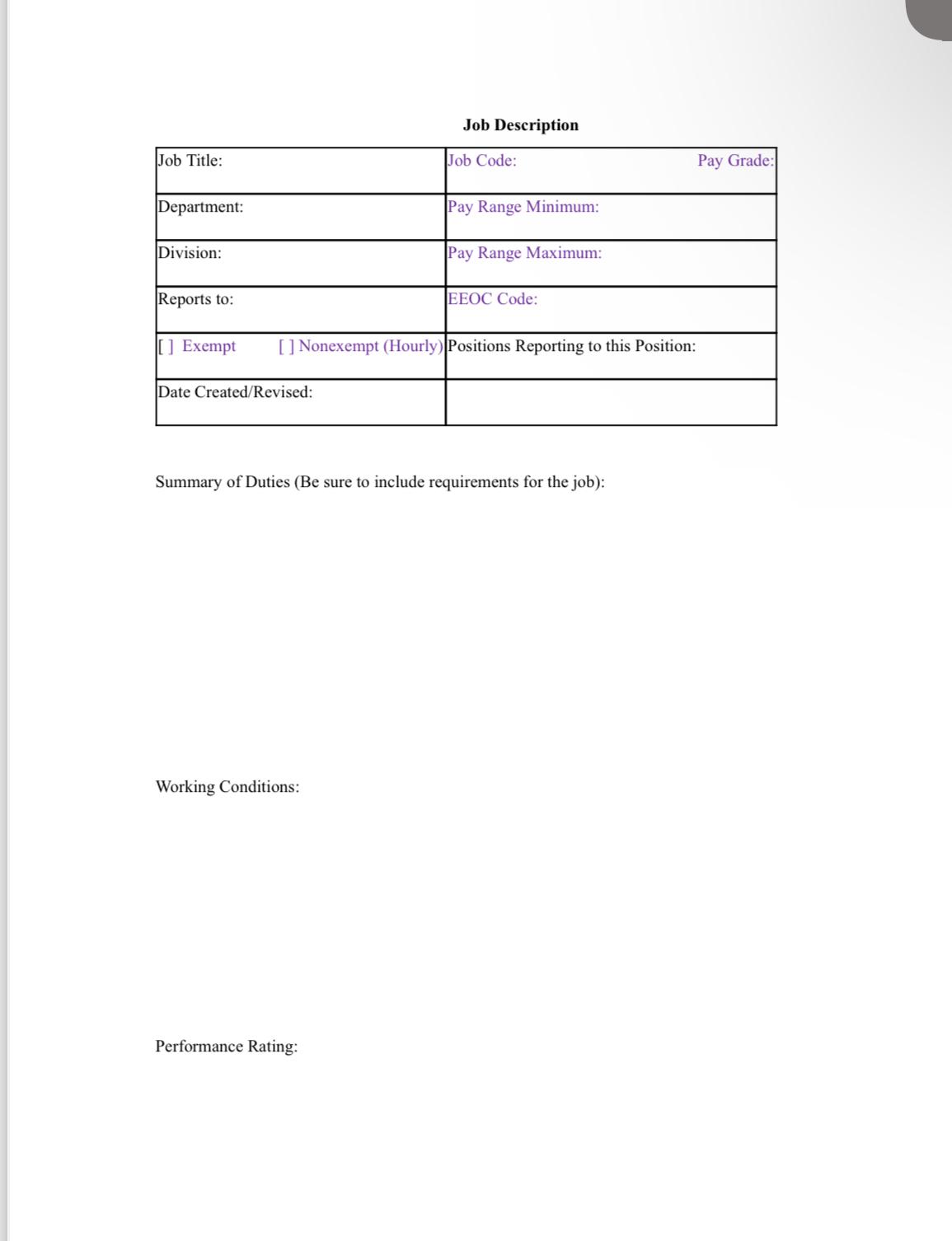 Solved Job Description\table[[Job Title:,Job | Chegg.com