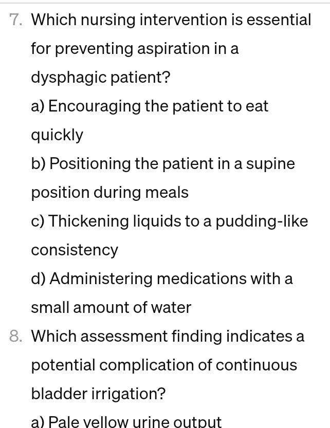 Solved Nursing: Which nursing intervention is essential for | Chegg.com