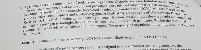 Solved Identify the metabolic process whereby UCYN-A is most | Chegg.com