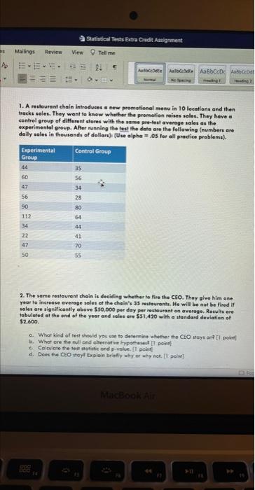 Solved 1. A restaurant chain intreduces a ntw premotienal | Chegg.com