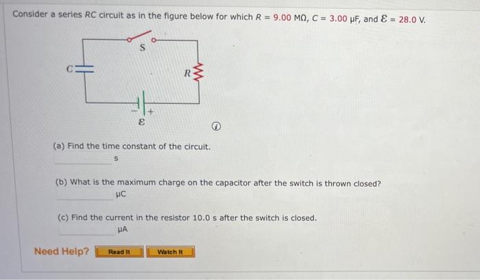 Solved Consider a series RC circuit as in the figure below | Chegg.com