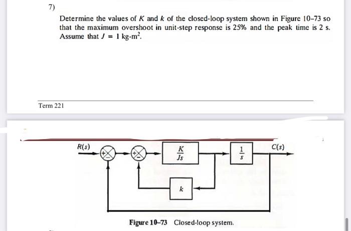 Solved Determine the values of K and k of the closed-loop | Chegg.com