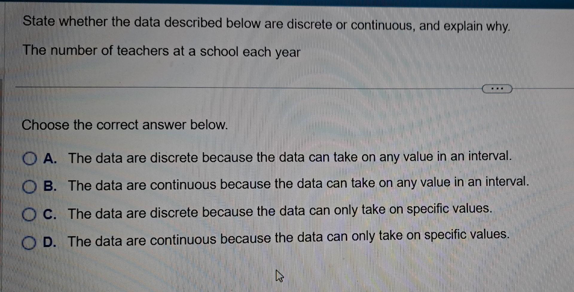 Solved State whether the data described below are discrete | Chegg.com