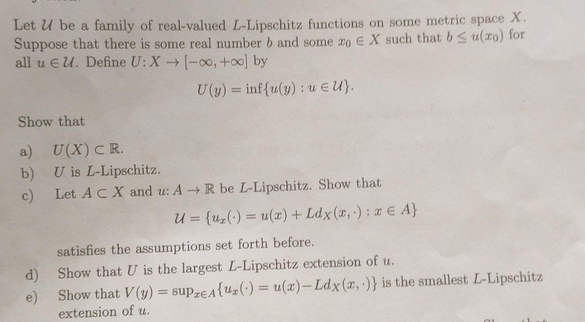 Solved Let U be a family of real-valued L-Lipschitz | Chegg.com