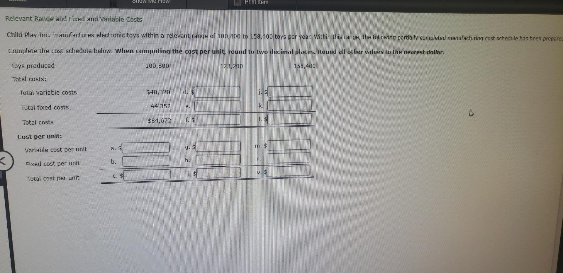 Solved Relevant Range and Fixed and Variable Costs Child | Chegg.com