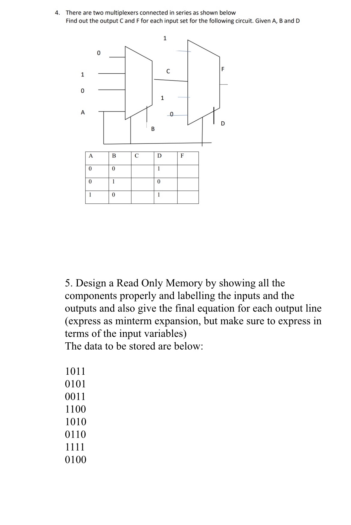 Solved There are two multiplexers connected in series as | Chegg.com