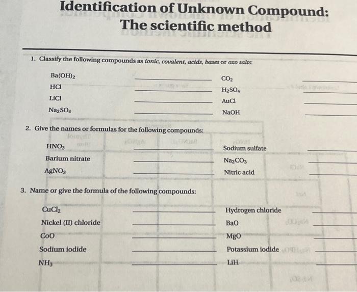 Solved Identification of Unknown Compound: The scientific | Chegg.com