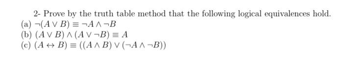 Solved 2- Prove by the truth table method that the following | Chegg.com