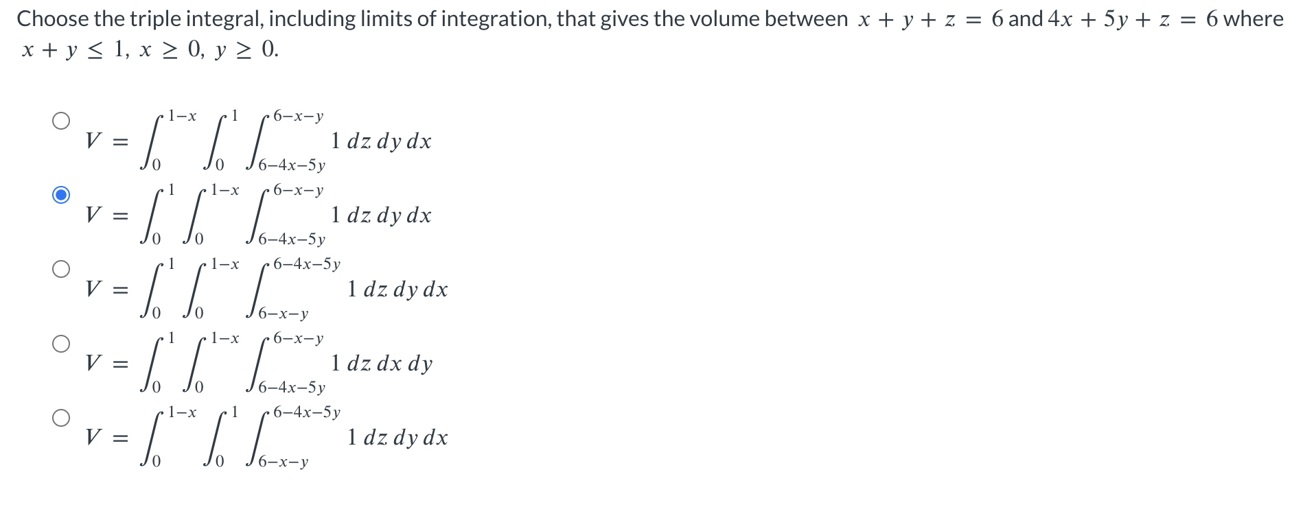 Solved Choose the triple integral, including limits of | Chegg.com