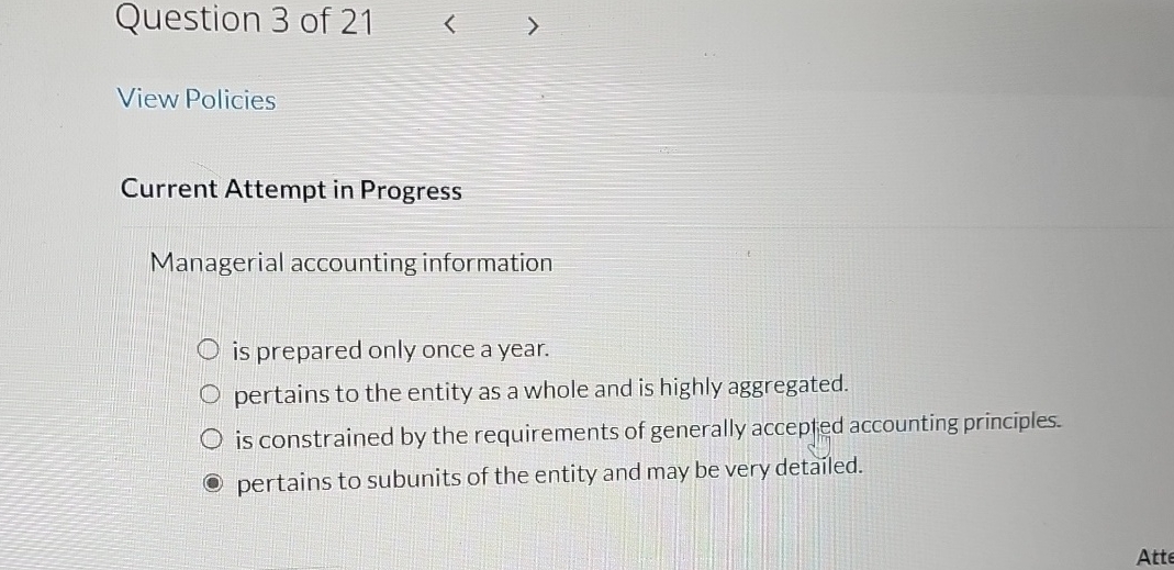 Solved Question 3 ﻿of 21View PoliciesCurrent Attempt in | Chegg.com