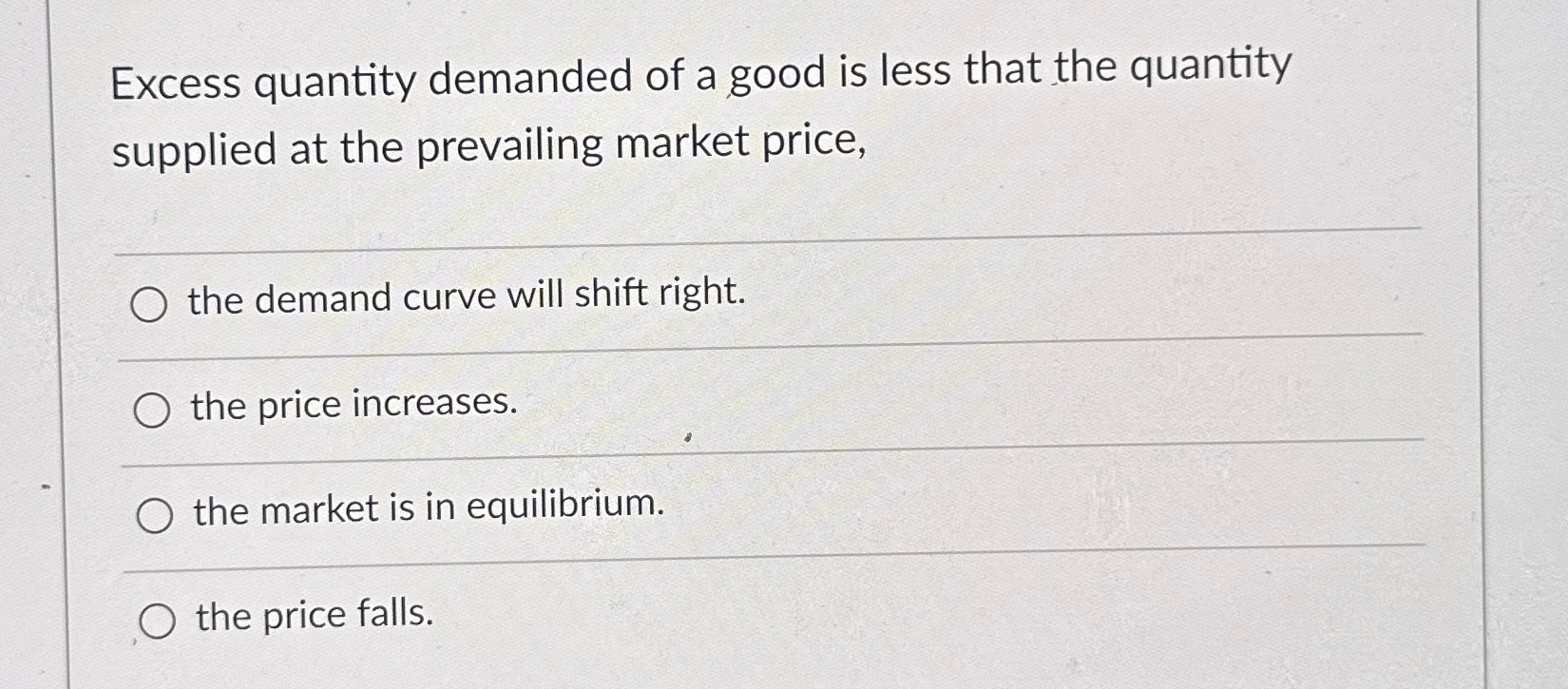 Solved Excess quantity demanded of a good is less that the | Chegg.com