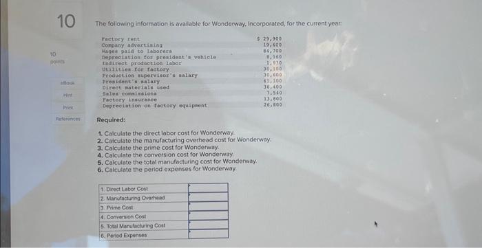 Solved 10 10 points eBook Hint Print References The | Chegg.com