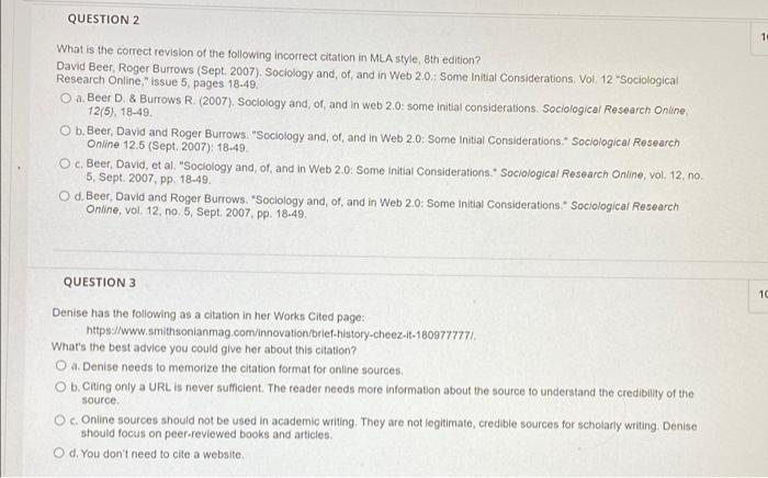 QUESTION 2 1 What is the correct revision of the | Chegg.com