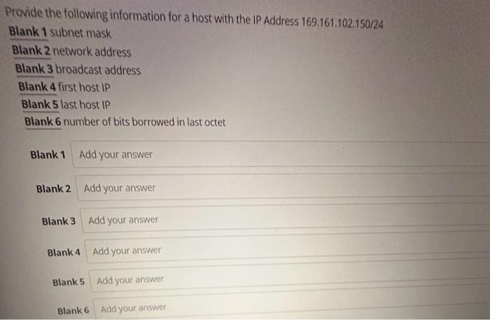 Solved provide the following information for a host with ip | Chegg.com