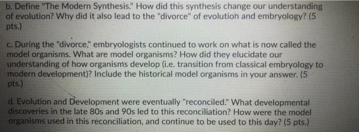 Solved b. Define "The Modern Synthesis." How did this | Chegg.com