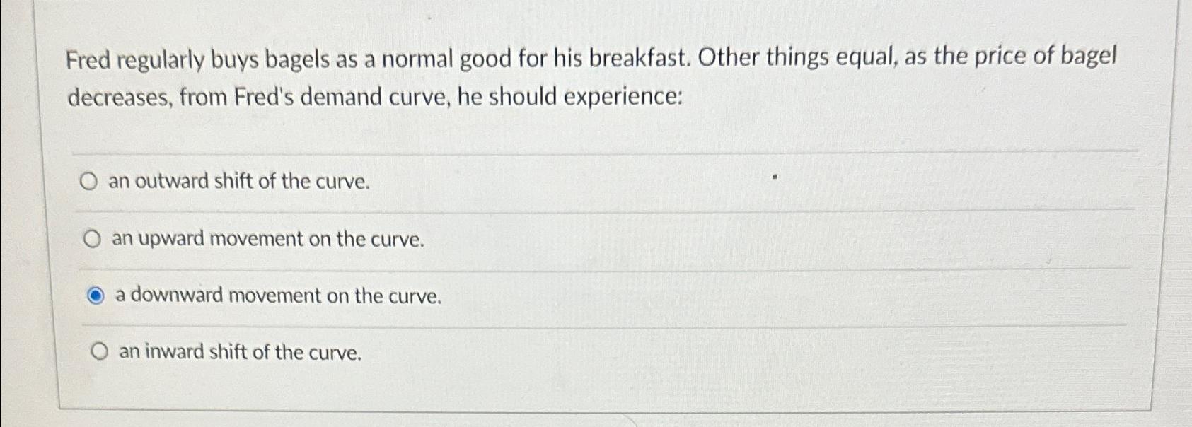 Solved Fred regularly buys bagels as a normal good for his | Chegg.com