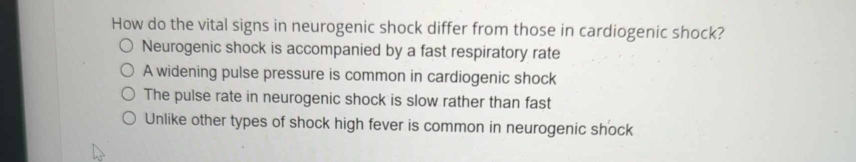 Solved How do the vital signs in neurogenic shock differ | Chegg.com