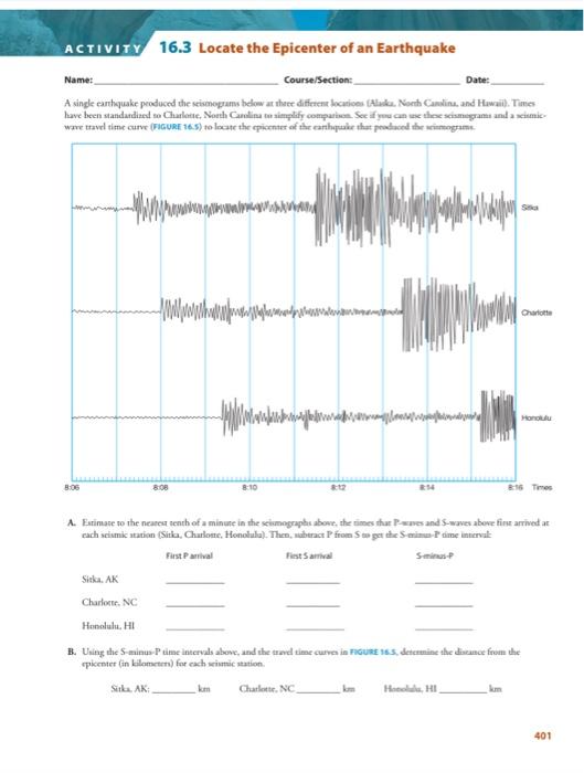 Solved ACTIVITY 16.3 Locate the Epicenter of an Earthquake | Chegg.com