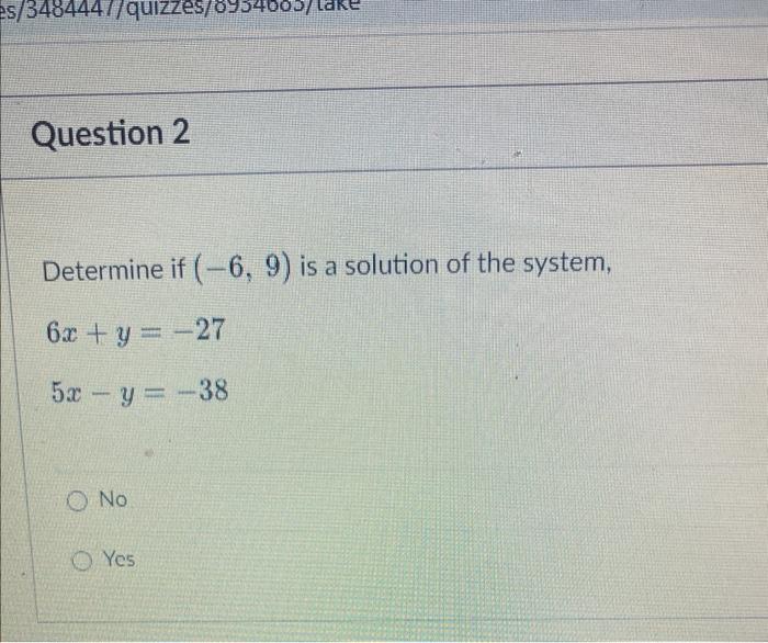 Solved Question 2 Determine if (-6, 9) is a solution of the | Chegg.com