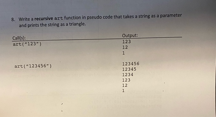 Solved 8. Write a recursive art function in pseudo code that | Chegg.com