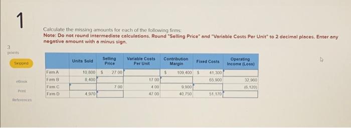 Solved Calculate the missing amounts for each of the | Chegg.com