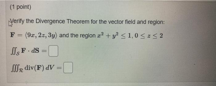 Solved Verify the Divergence Theorem for the vector field | Chegg.com