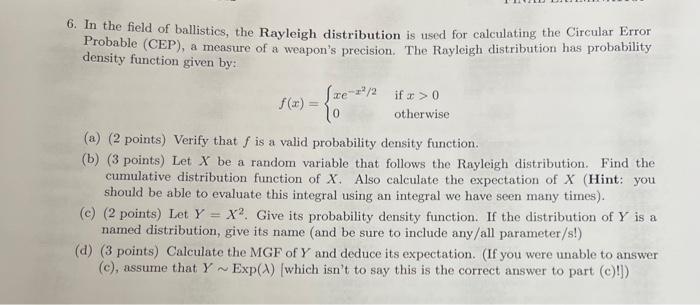 Solved Sze-2/2 6. In the field of ballistics, the Rayleigh | Chegg.com