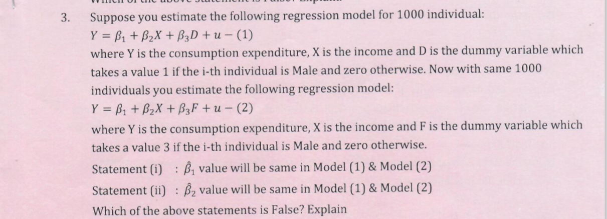 Solved Suppose you estimate the following regression model | Chegg.com