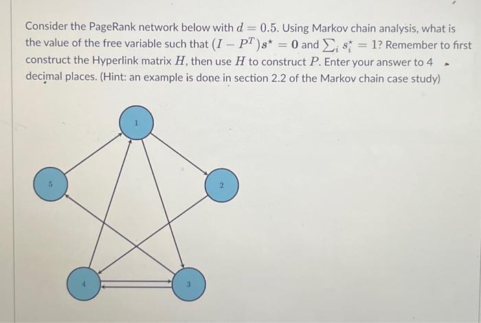 Solved Consider the PageRank network below with d=0.5. Using | Chegg.com
