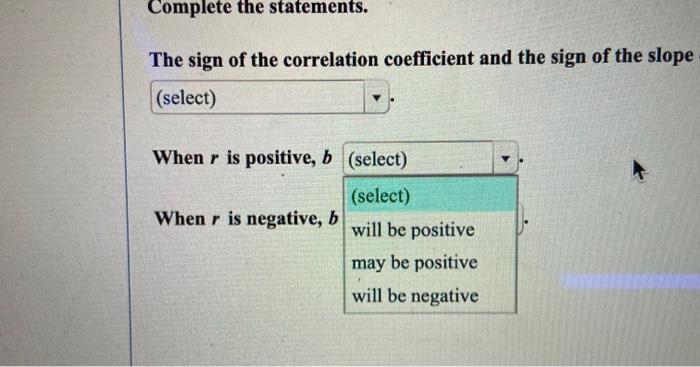 Solved Complete the statements. The sign of the correlation | Chegg.com