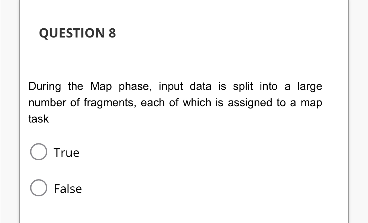 Solved QUESTION 8During the Map phase, input data is split | Chegg.com
