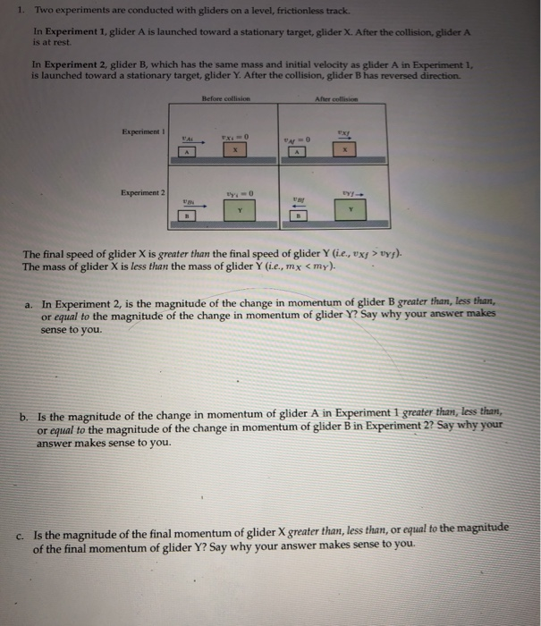 Solved 1. Two experiments are conducted with gliders on a | Chegg.com