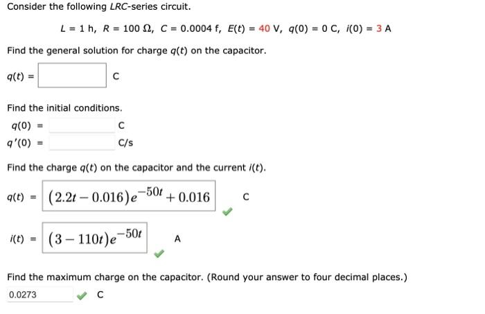 Solved Consider the following LRC-series circuit. Find the | Chegg.com