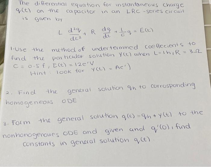 Solved 1 Find Particular Solution 2 Find General Solution