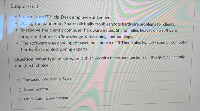 Solved Suppose that: • Sharon is an IT Help Desk employee at | Chegg.com Solved Suppose that: • Sharon is an IT Help Desk employee at | Chegg.com