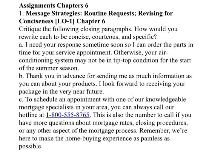 Solved Assignments Chapters 6 1. Message Strategies: Routine | Chegg.com