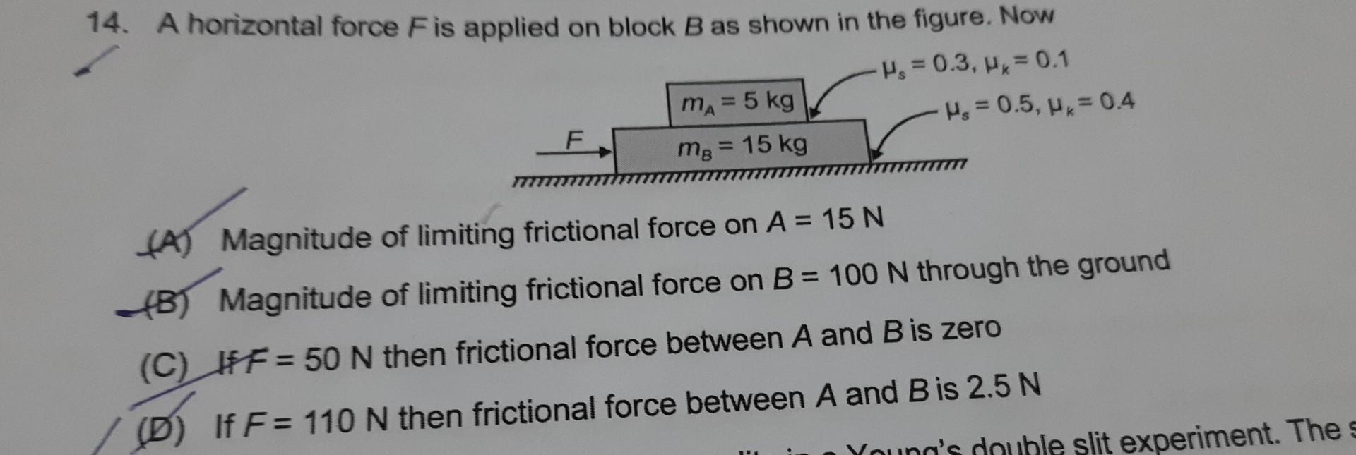 Solved 4. A horizontal force F is applied on block B as | Chegg.com