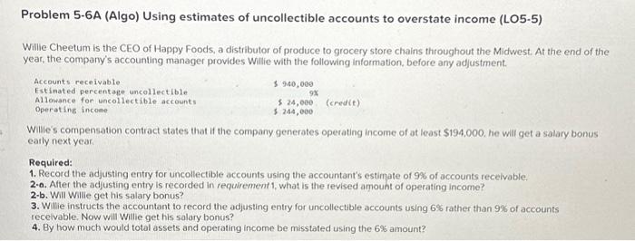 Solved S Problem 5-6A (Algo) Using estimates of | Chegg.com