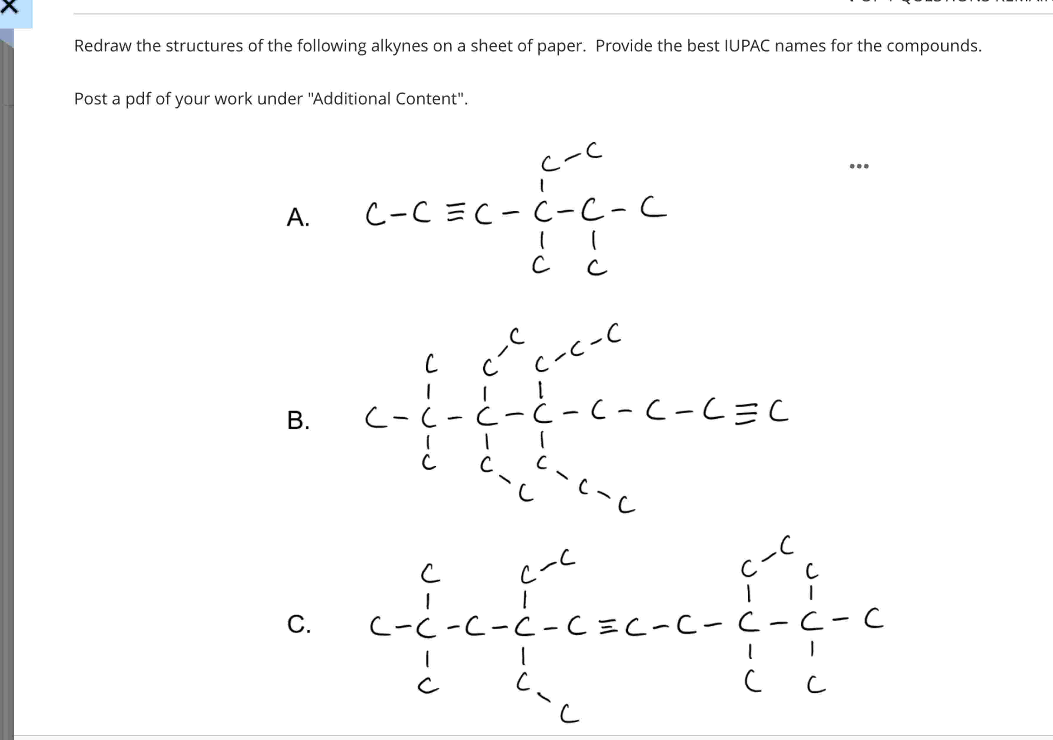 Solved Redraw the structures of the following alkynes on a | Chegg.com