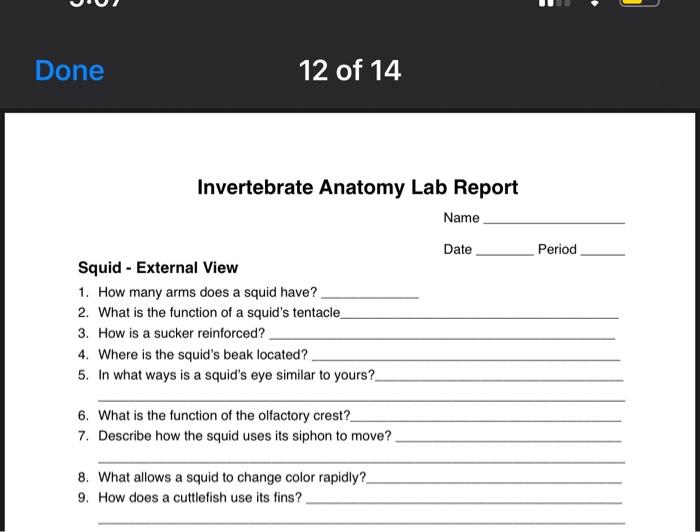 Solved 5:07 Done 12 of 14 Invertebrate Anatomy Lab Report | Chegg.com