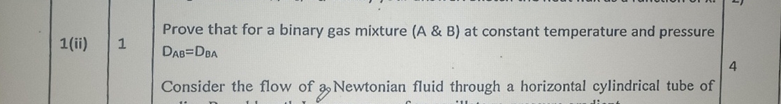 1(ii) 1 ﻿Prove that for a binary gas mixture ( ﻿A & | Chegg.com