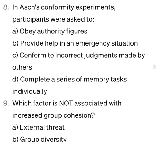Solved In Asch's conformity experiments, participants were | Chegg.com