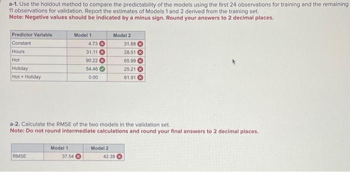 Solved a-1. Use the holdout method to compare the | Chegg.com