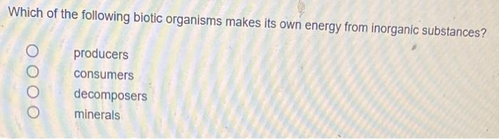 Which of the following biotic organisms makes its own | Chegg.com