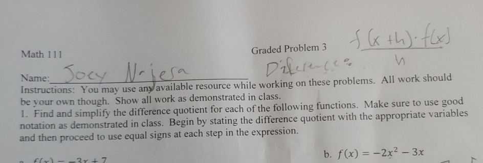 Solved Find and simplify the difference quotient for each of | Chegg.com