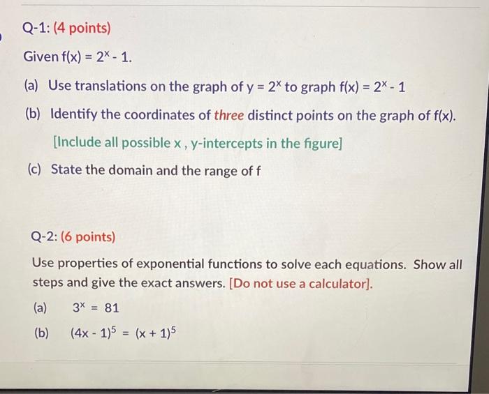 Given f(x)=2x−1 (a) Use translations on the graph of | Chegg.com