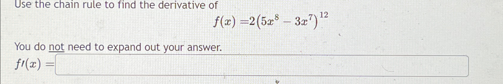 Solved Use the chain rule to find the derivative | Chegg.com