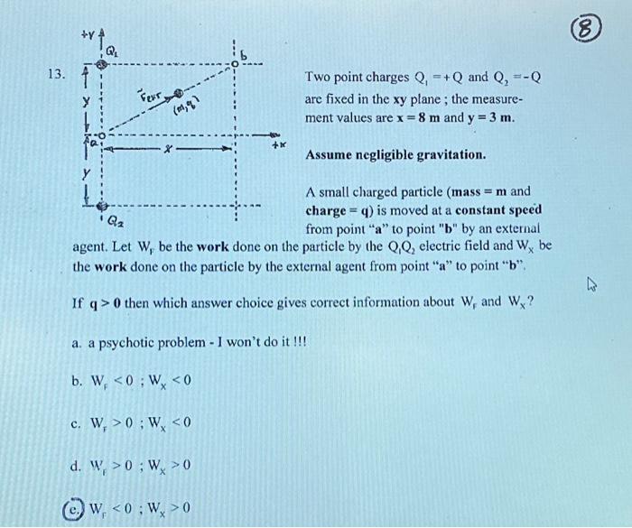 Solved Two point charges Q1=+Q and Q2=−Q are fixed in the xy | Chegg.com