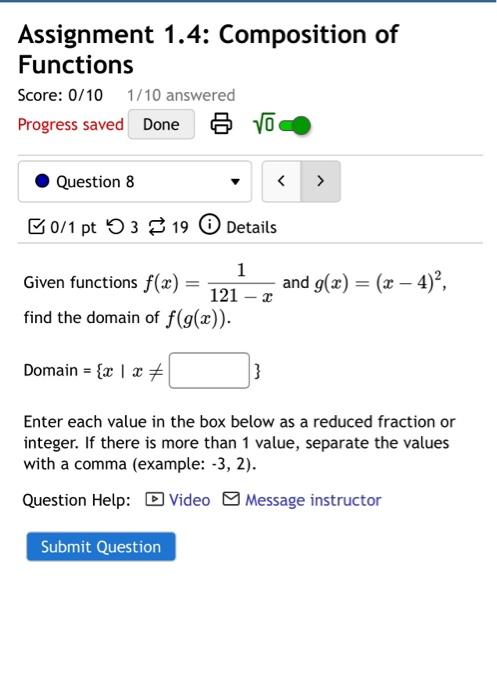 Solved Assignment 1.4: Composition of Functions Score: | Chegg.com